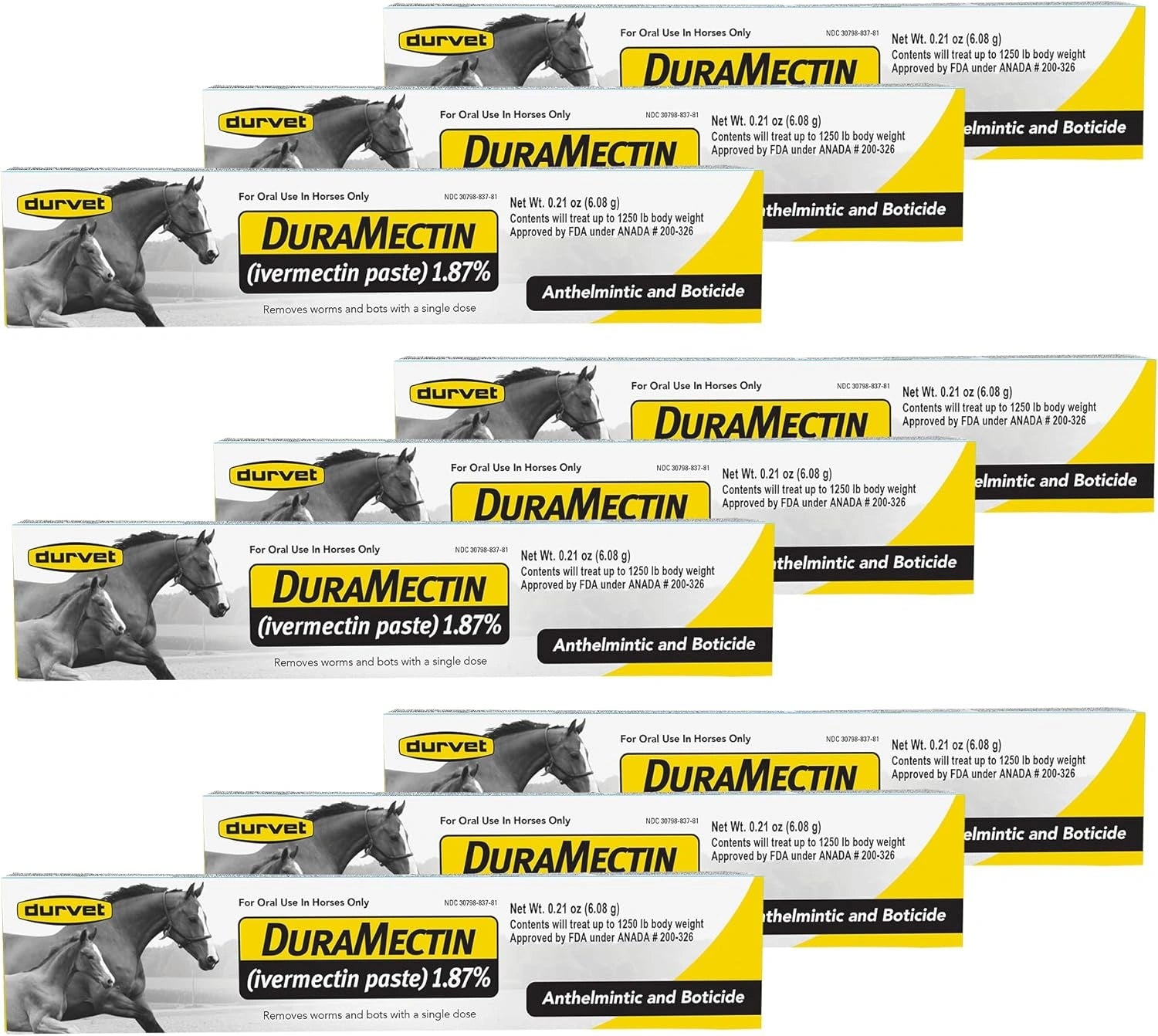 Durvet Duramectin Ivermectin 1.87% Horse Dewormer Paste - 9 Pack, 6.08