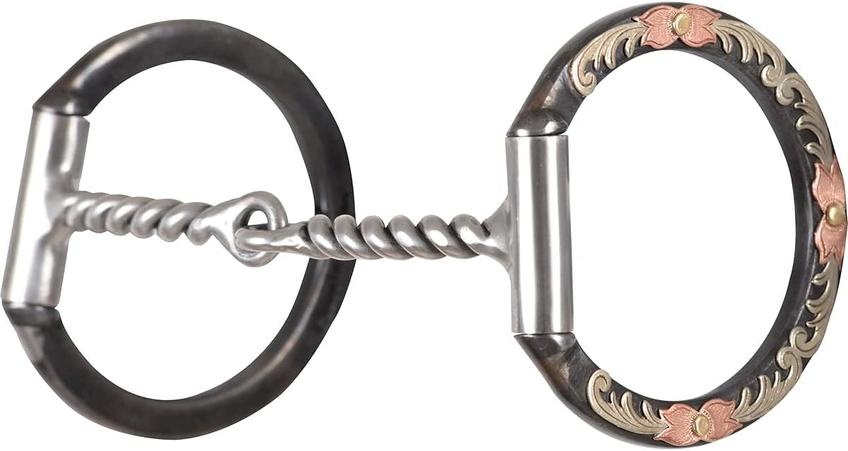Classic Equine Floral Scroll D-Ring Bit with Twisted Wire - 5" Stainle